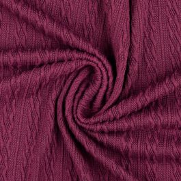 Feinstrick Stoff mit Zopfmuster in plum | Spitzentraum