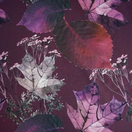 French Terry Stoff in plum mit Blattmuster | Spitzentraum